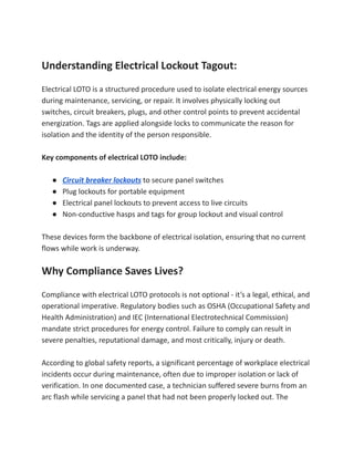 Electrical Lockout Tagout for Zero Harm_ Compliance That Saves Lives | PDF