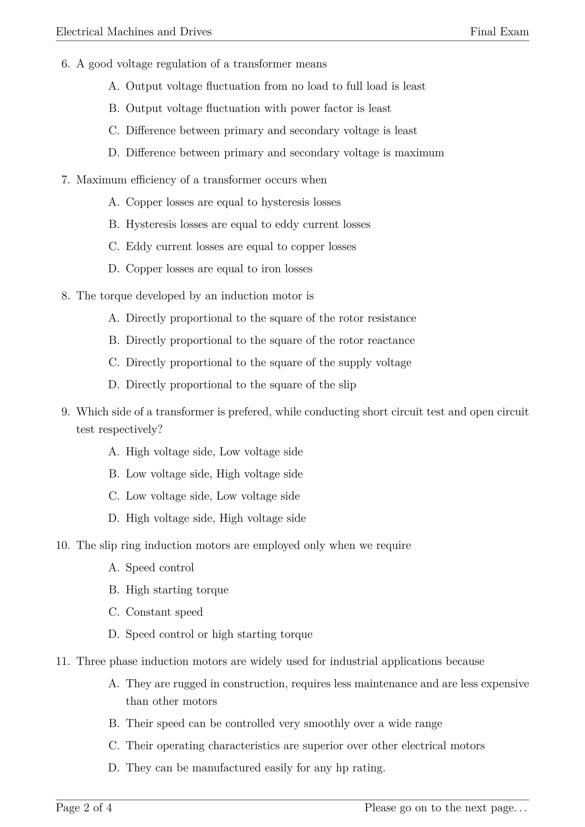 Electrical machines and drive final exam | PDF