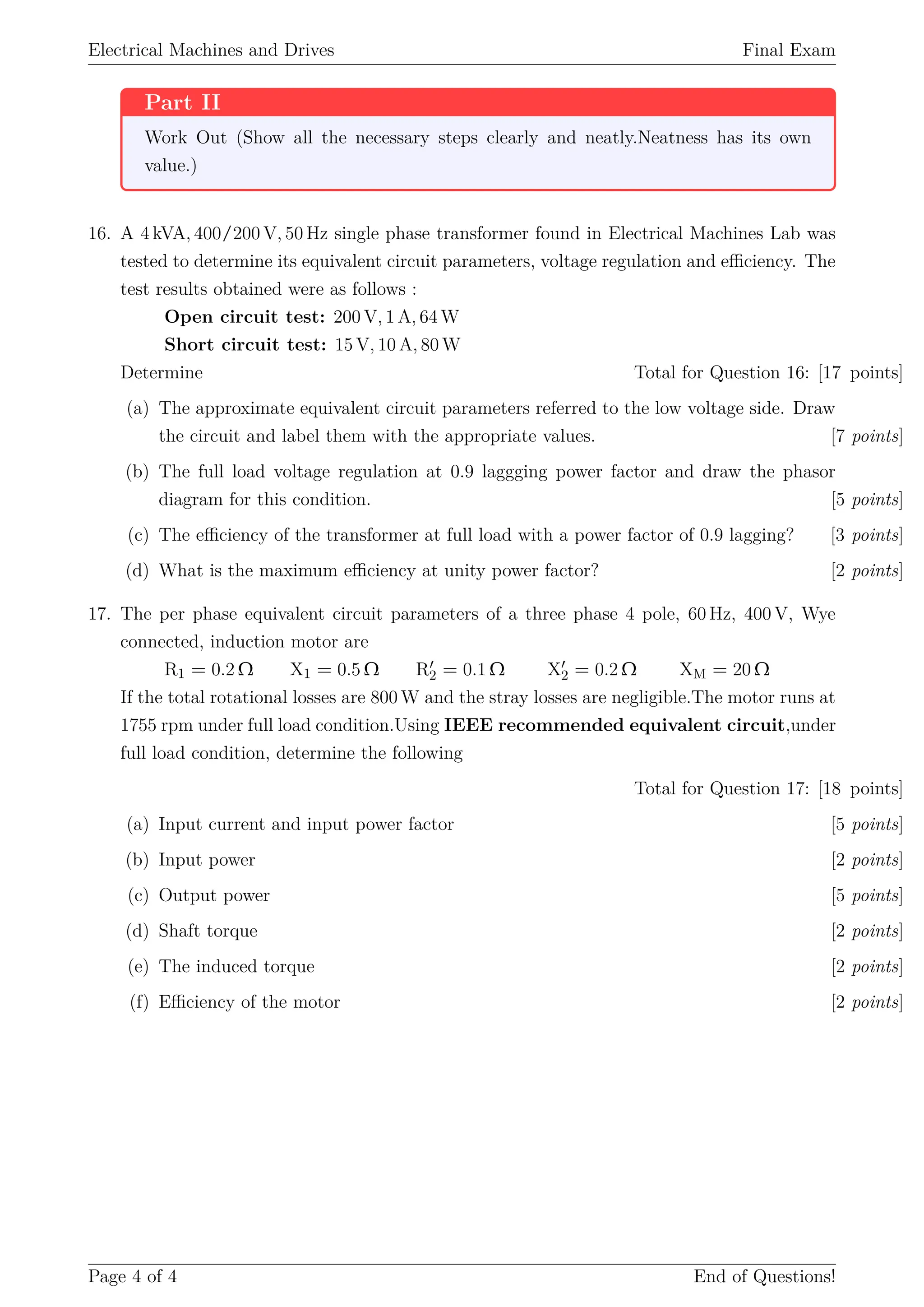 Electrical machines and drive final exam | PDF
