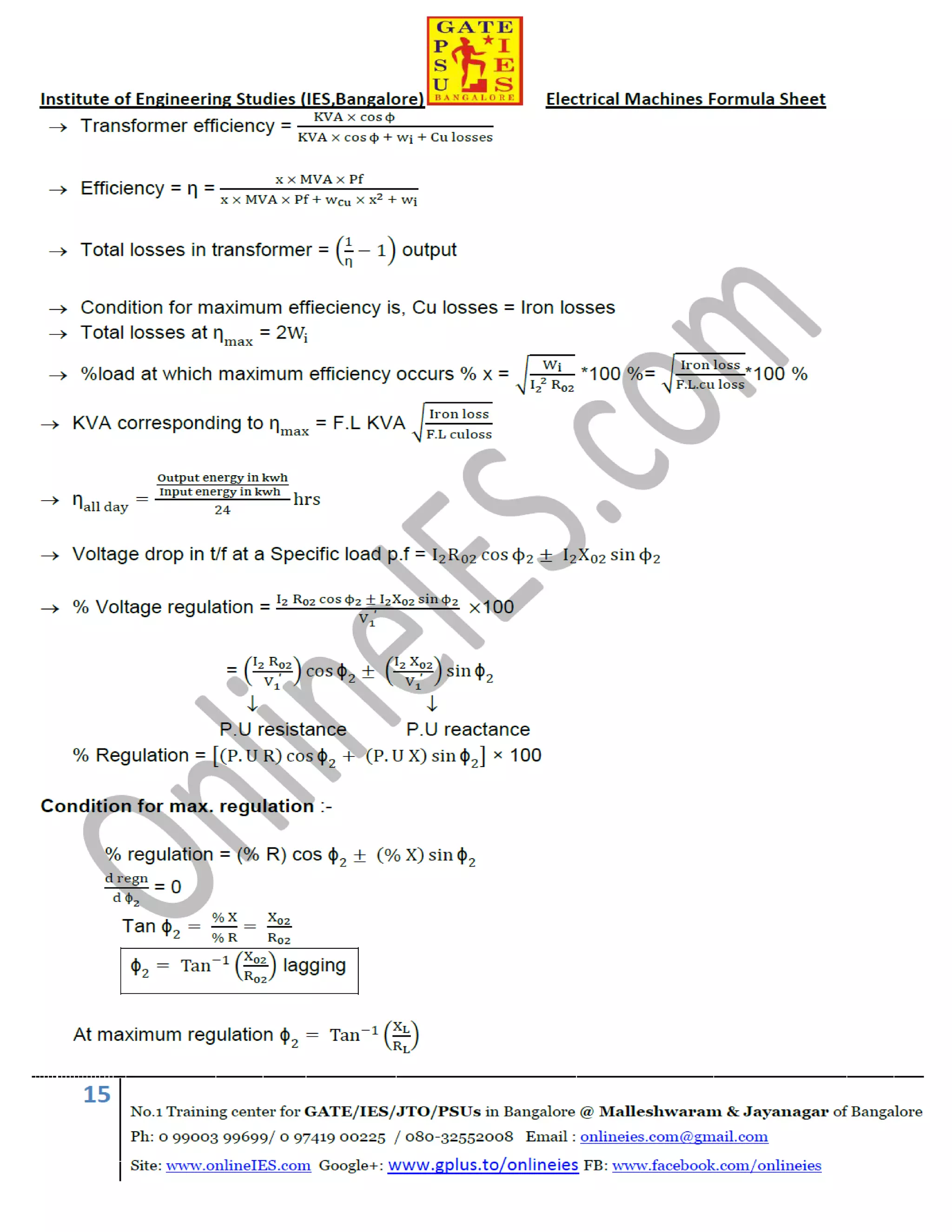 Electrical machines formula sheet for gate | PDF