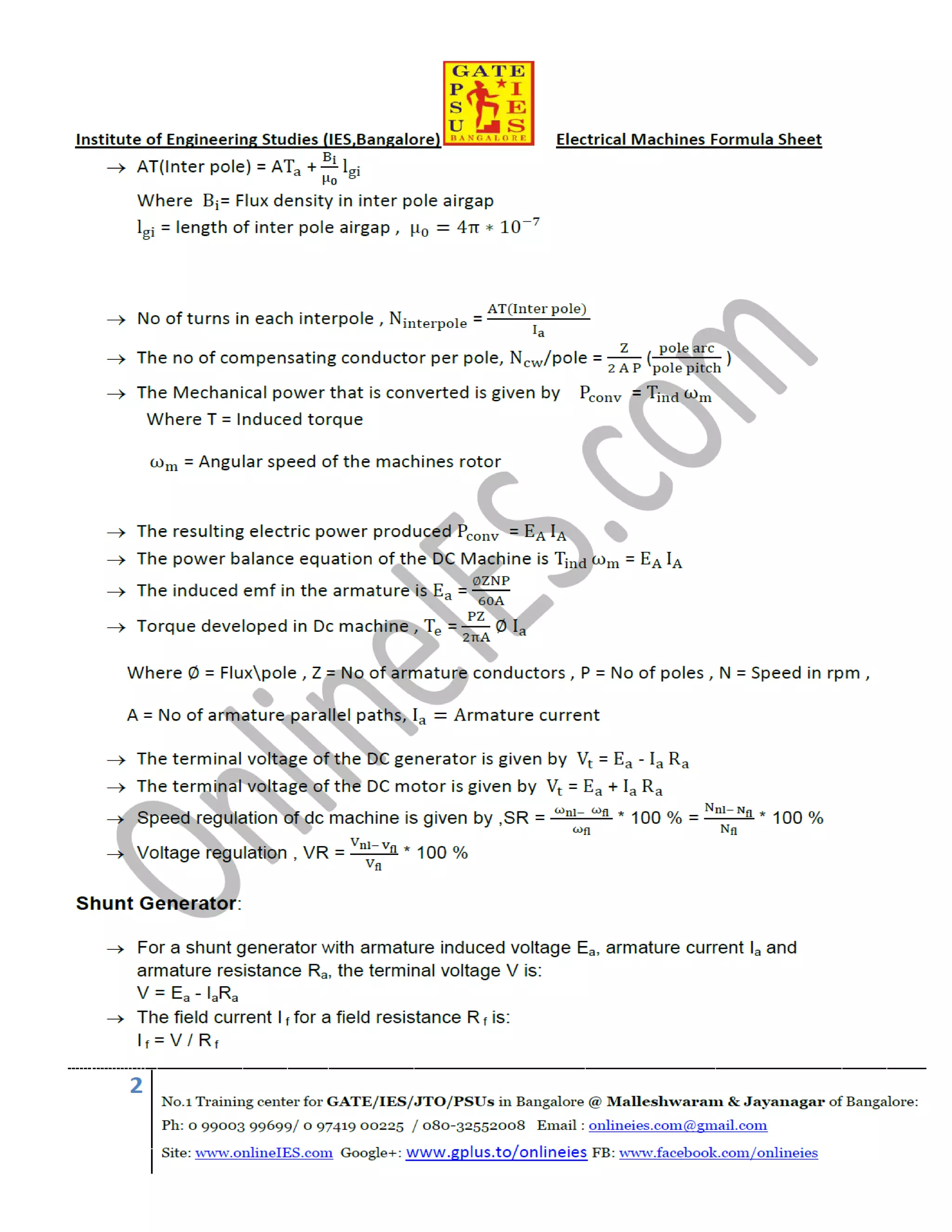 Electrical machines formula sheet for gate | PDF