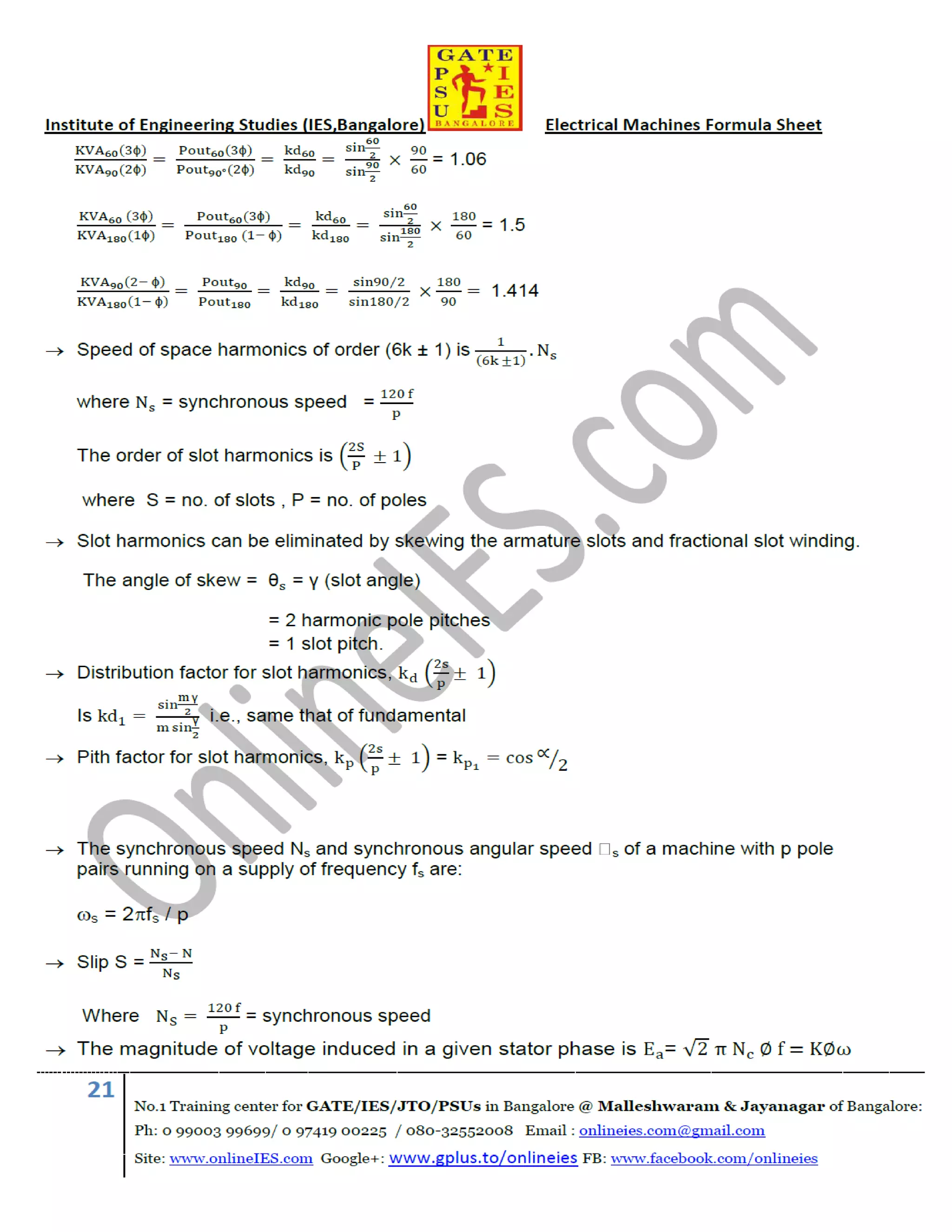 Electrical machines formula sheet for gate | PDF