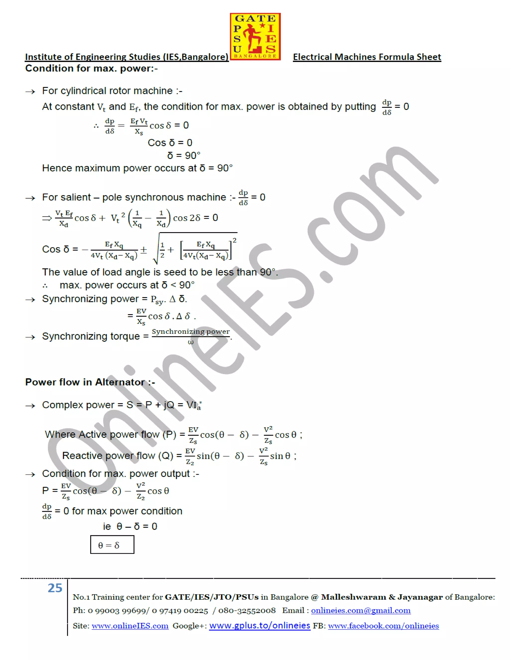 Electrical machines formula sheet for gate | PDF