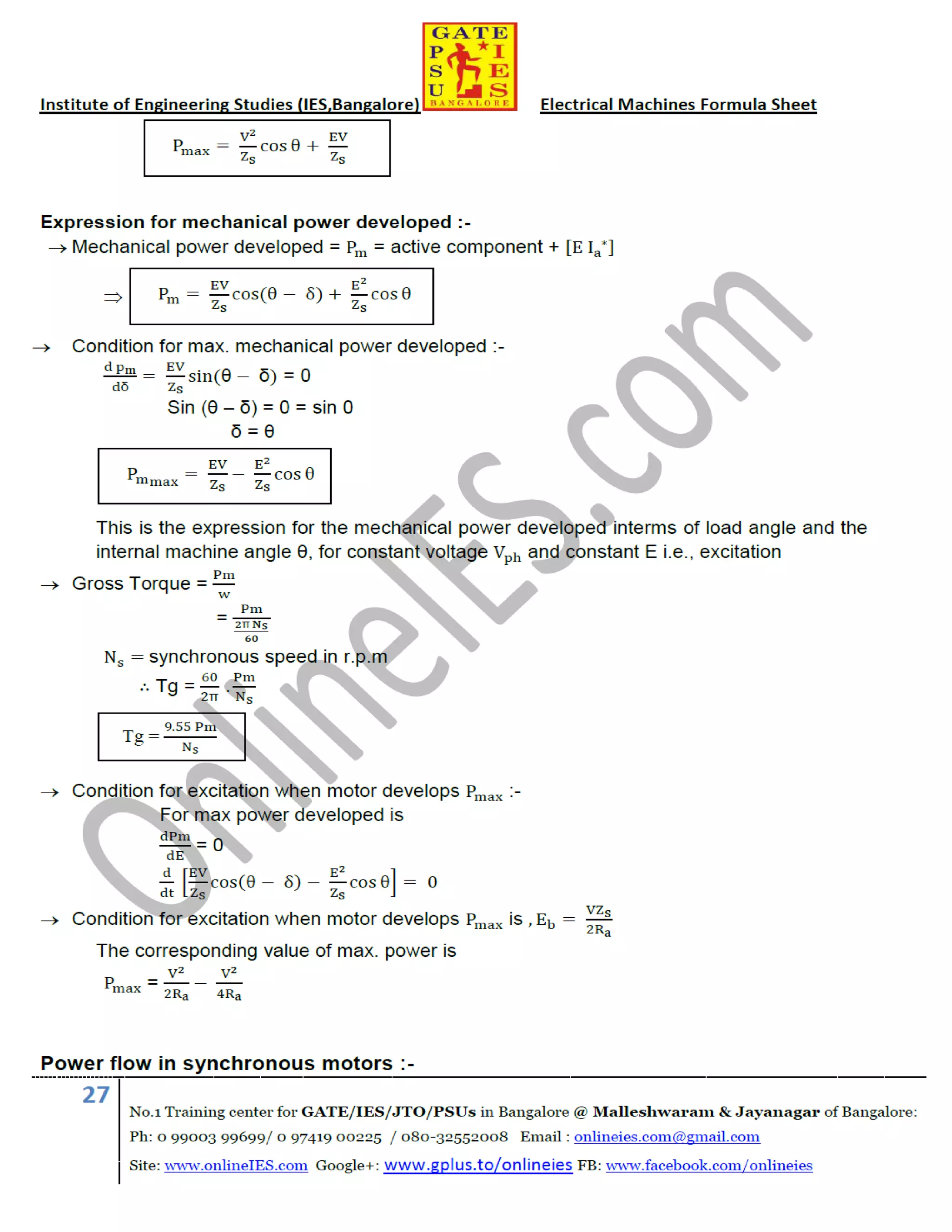 Electrical machines formula sheet for gate | PDF