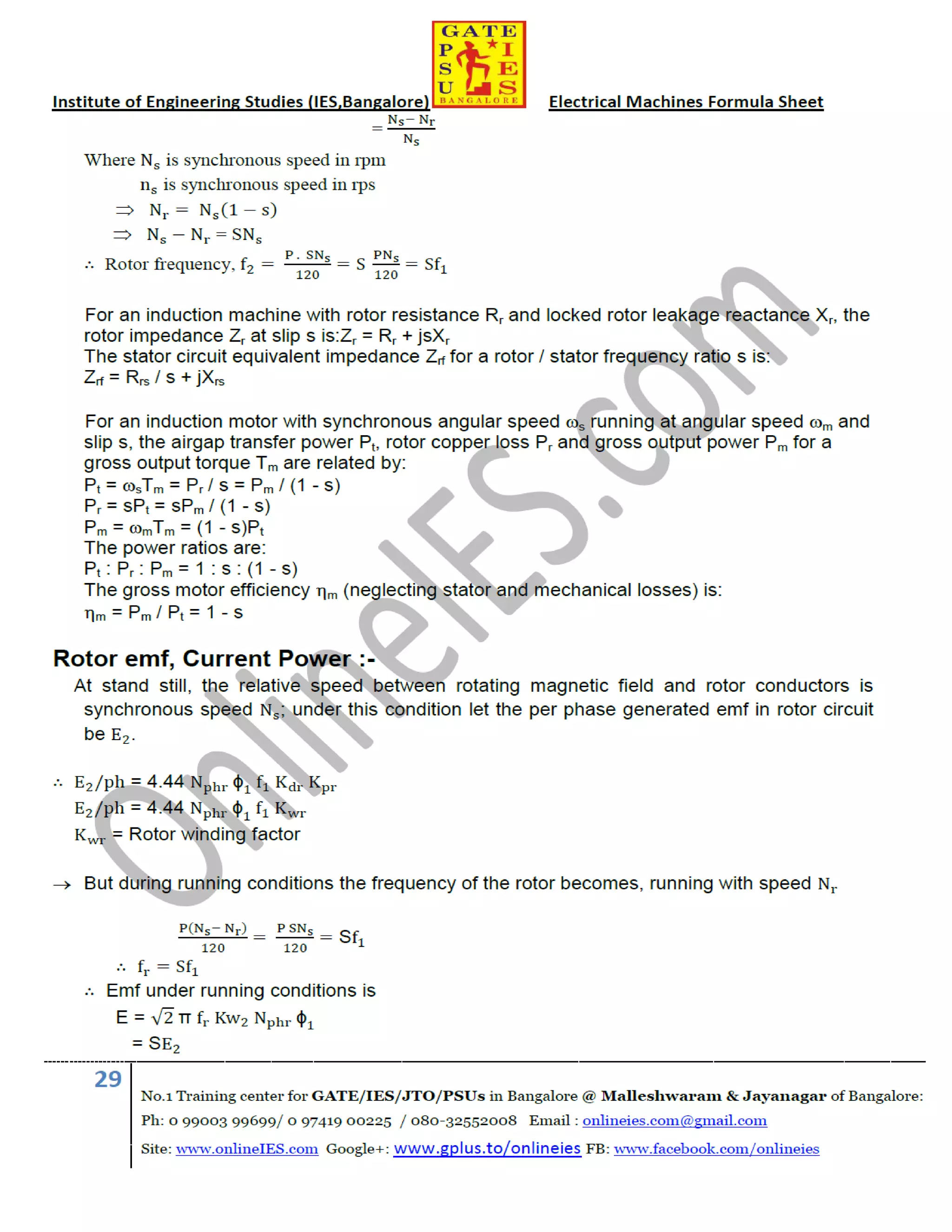 Electrical machines formula sheet for gate | PDF