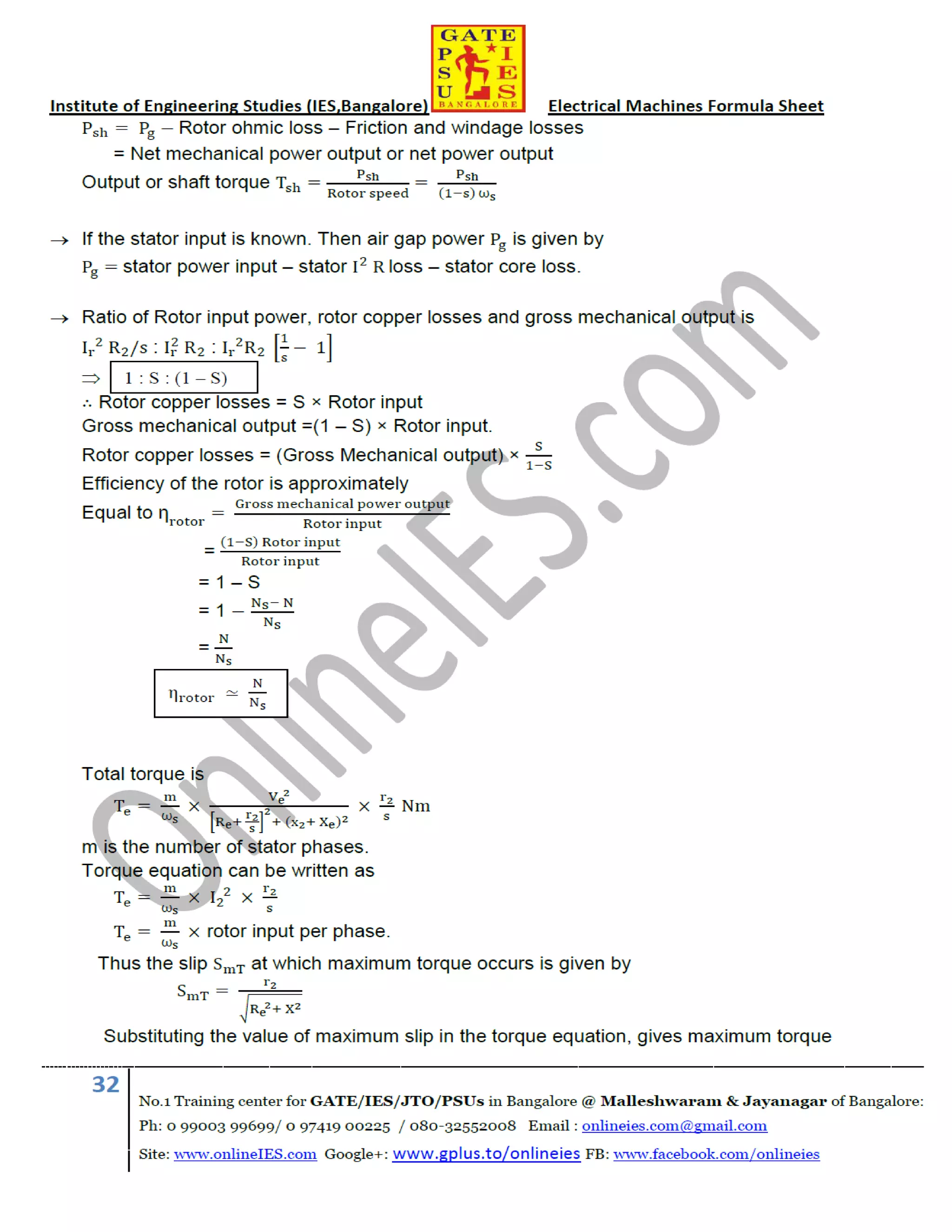 Electrical machines formula sheet for gate | PDF