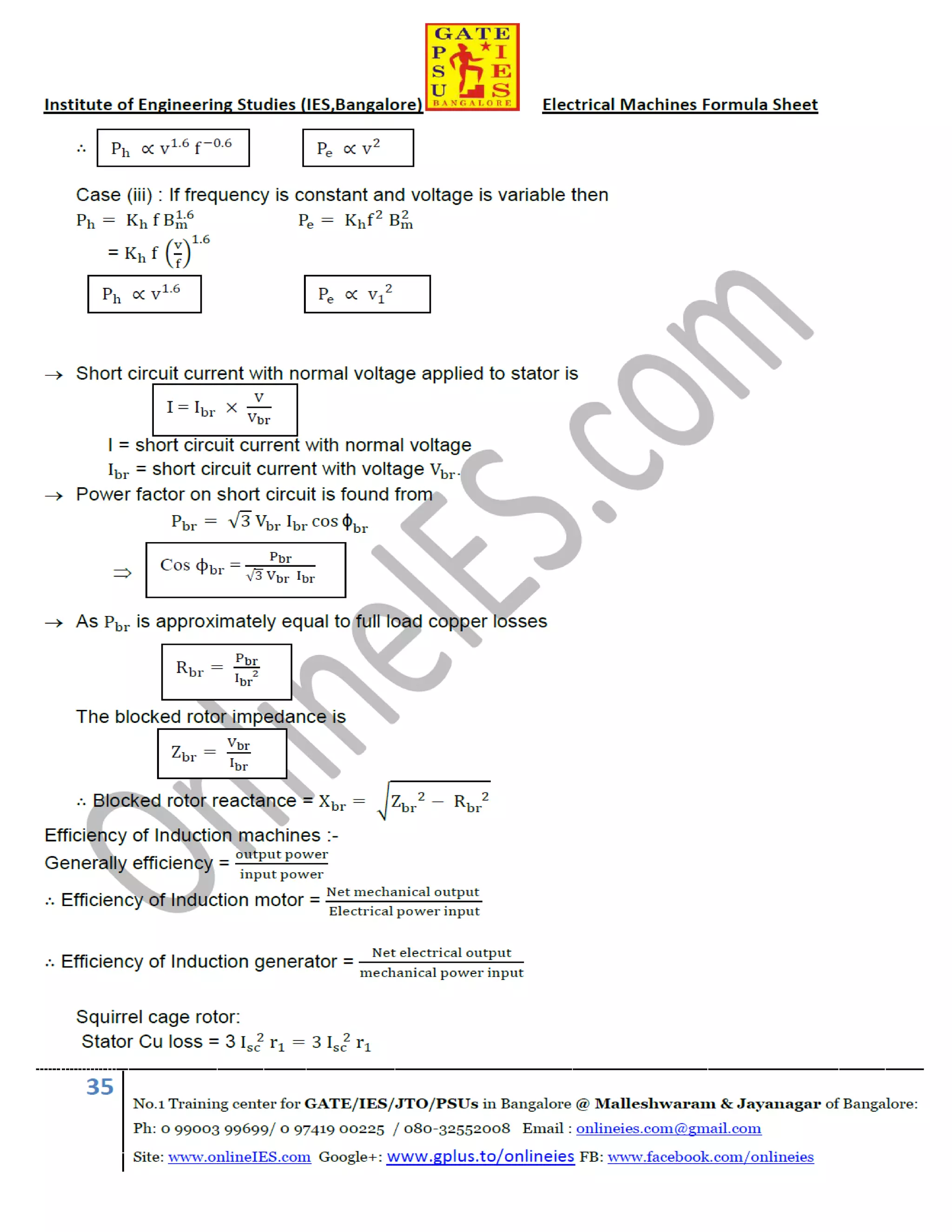 Electrical machines formula sheet for gate | PDF