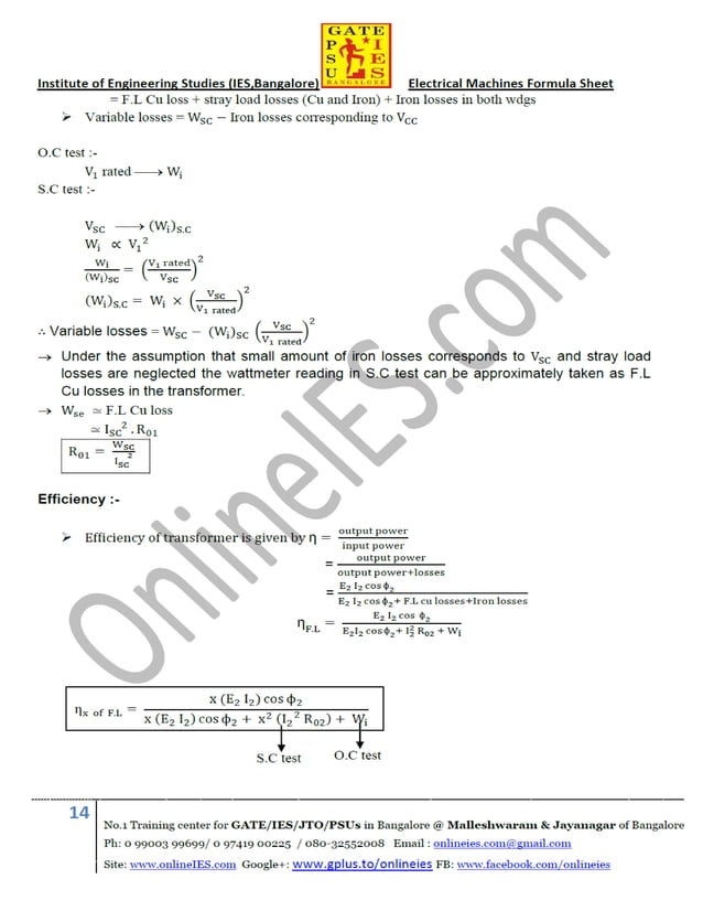 Electrical machines formula sheet for gate | PDF