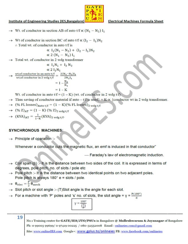 Electrical machines formula sheet for gate | PDF