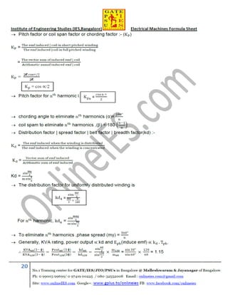 Electrical machines formula sheet for gate | PDF