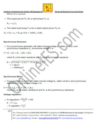 Electrical machines formula sheet for gate | PDF