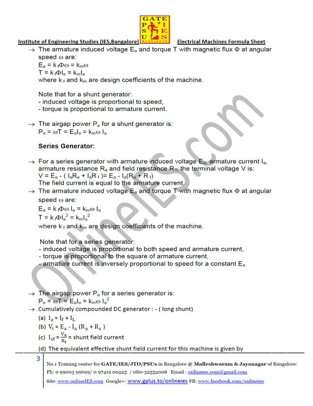 Electrical machines formula sheet for gate | PDF