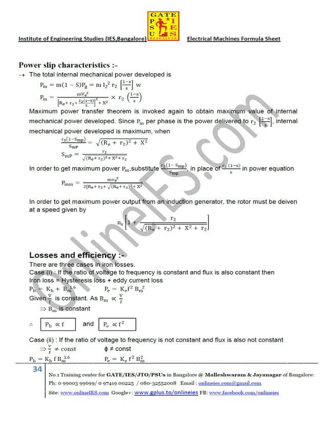 Electrical machines formula sheet for gate | PDF