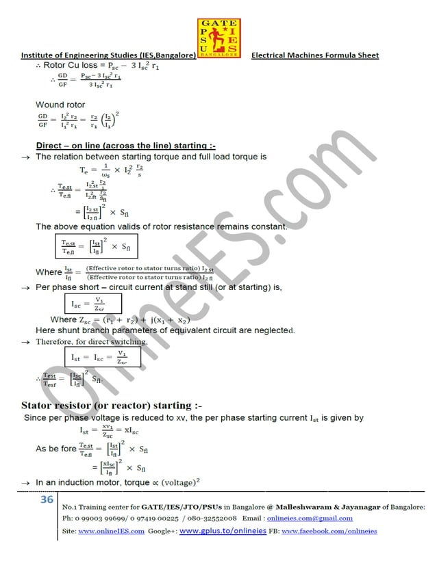 Electrical machines formula sheet for gate | PDF