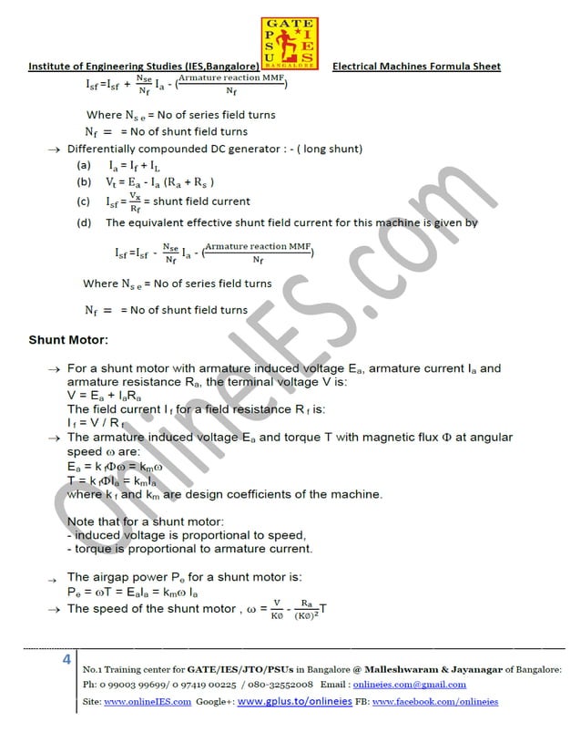 Electrical machines formula sheet for gate | PDF