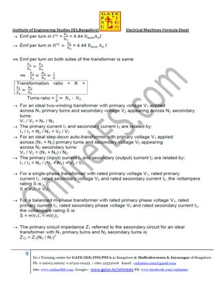 Electrical machines formula sheet for gate | PDF