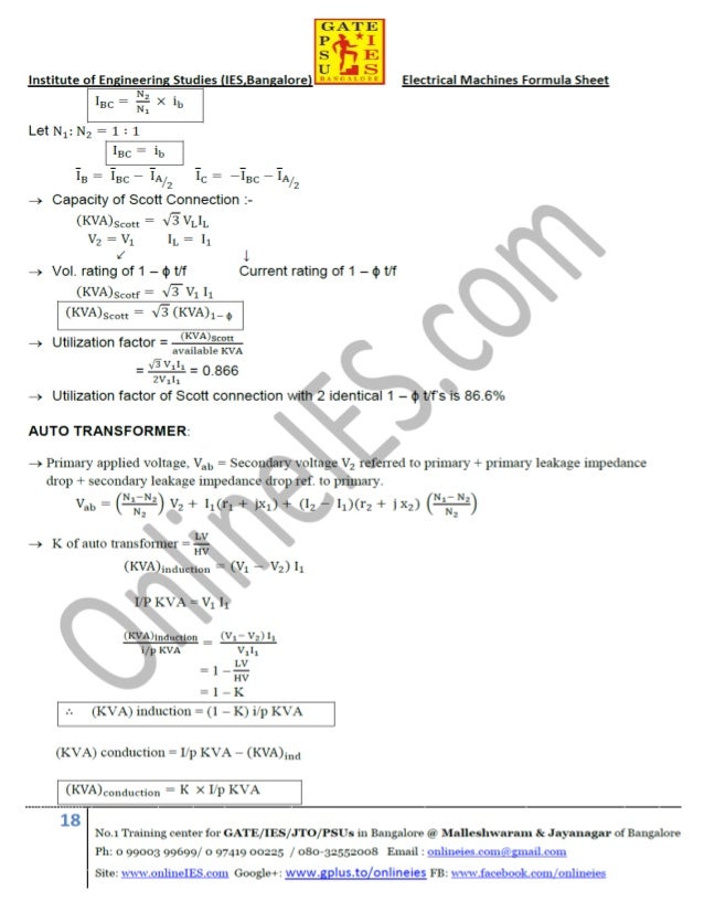 Electrical machines formula sheet for gate