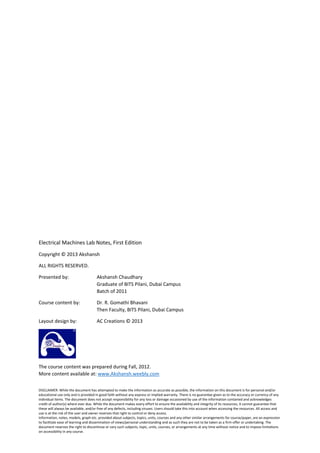 Electrical Machines Lab Notes - Akshansh | PDF