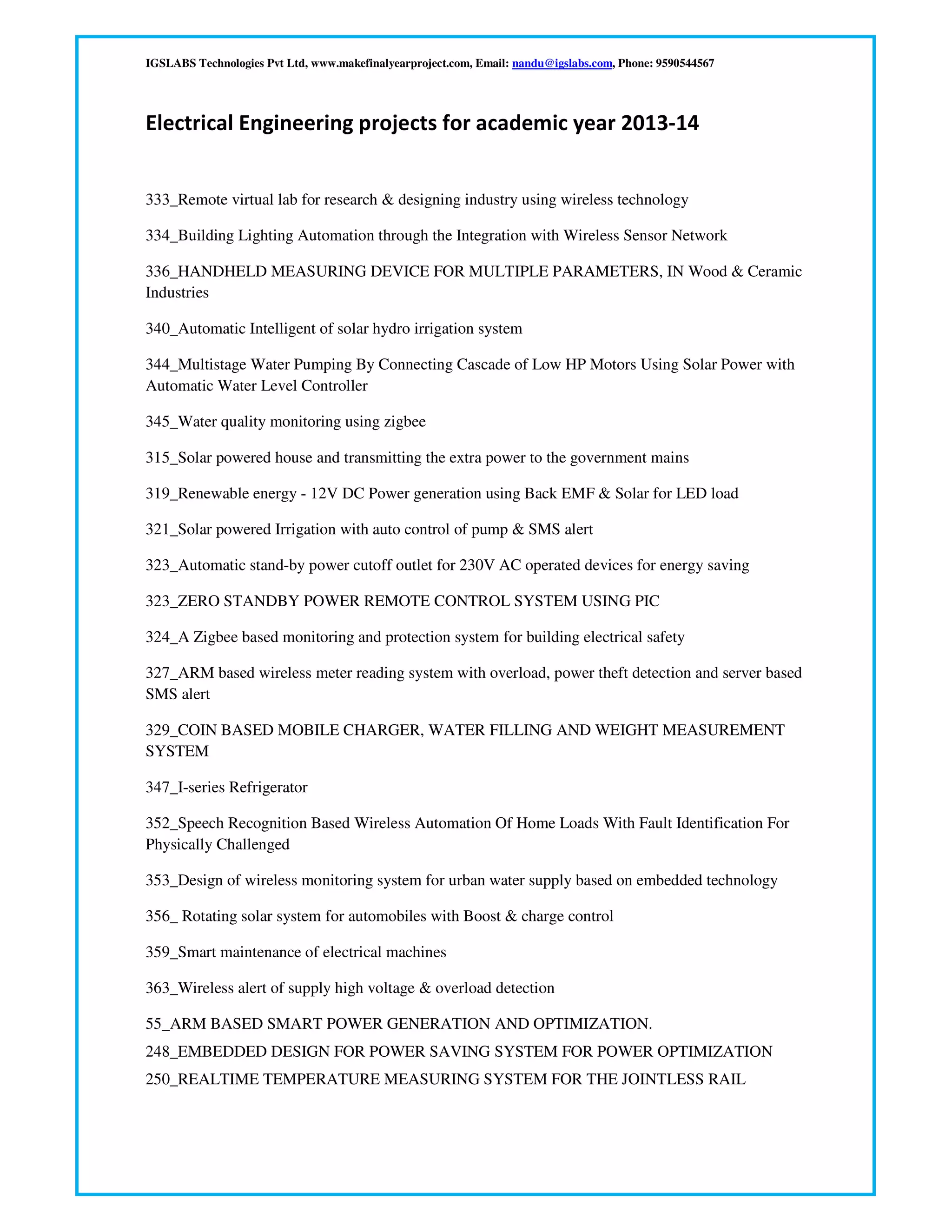 IEEE Electrical Engineering projects for Bangalore Students for ...