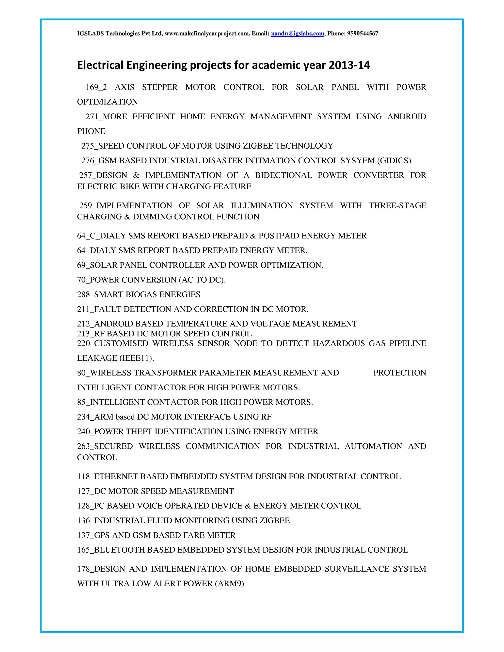 IEEE Electrical Engineering projects for Bangalore Students for ...