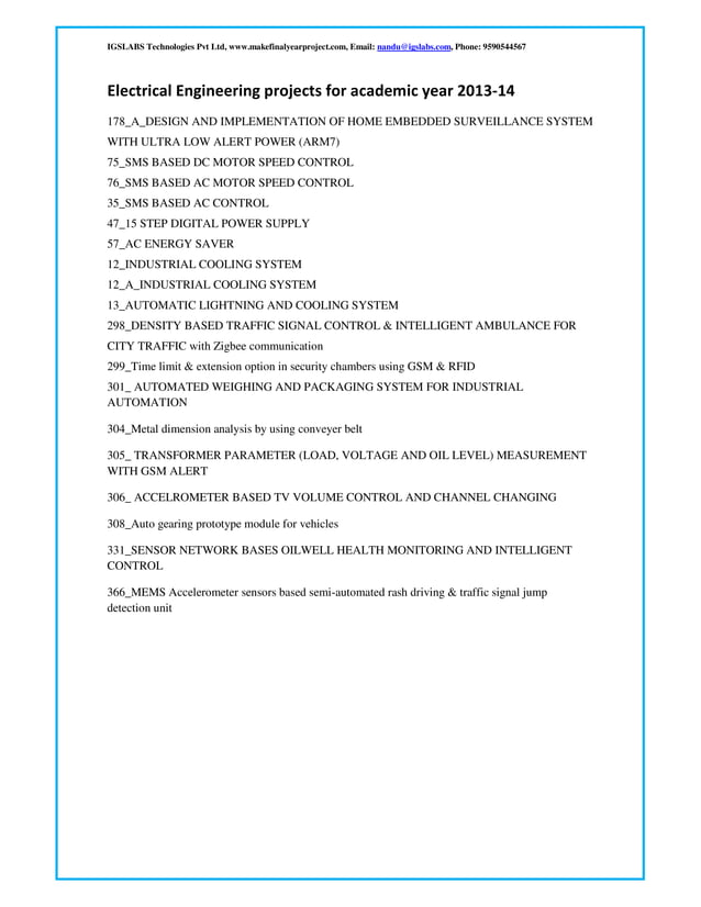 IEEE Electrical Engineering projects for Bangalore Students for ...