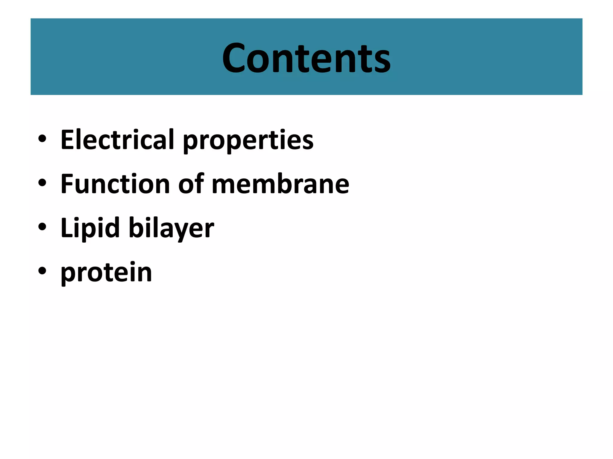 Electrical properties and function of membrane ,lipid bilayer and ...