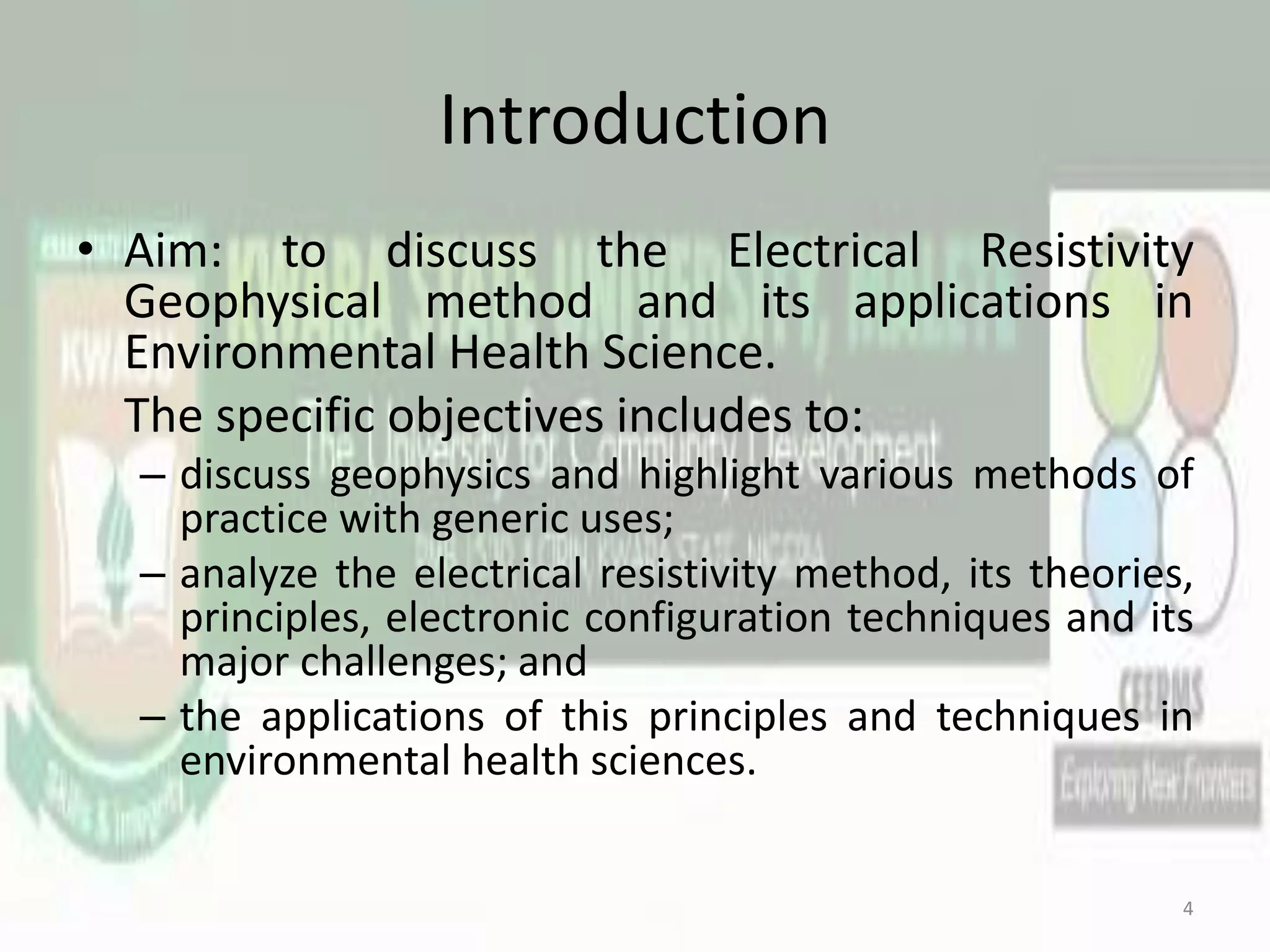 Electrical resistivity a geophysical method and its applications in ...