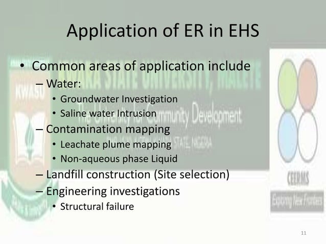 Electrical resistivity a geophysical method and its applications in environmental health science ...