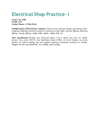 Electrical shop practice | DOCX