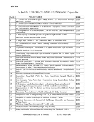 Electrical simulation 20 21 projects list | PDF