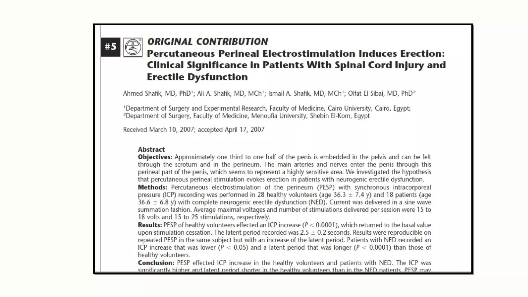 Electrical stimulation for erectile dysfunction | PPT