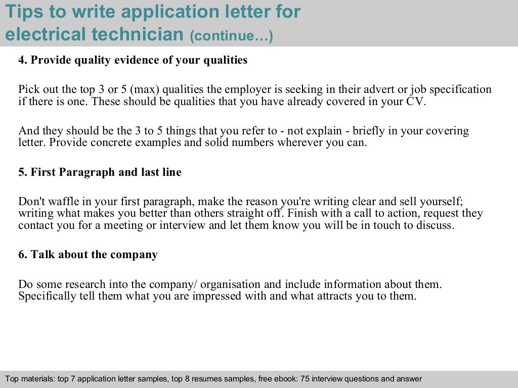 Electrical technician application letter