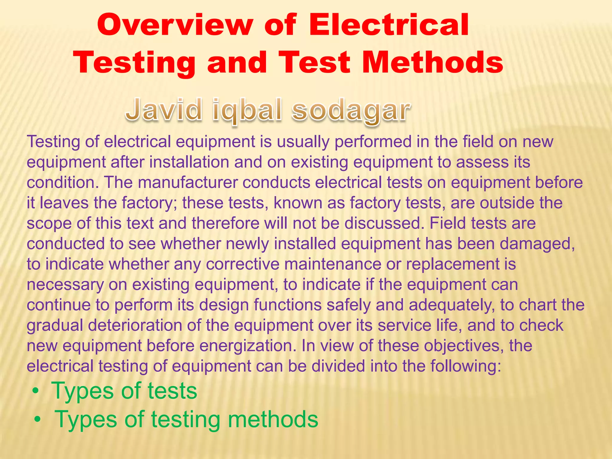 Electrical testing javid iqbal sodagar | PPTX