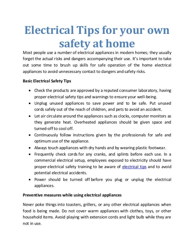 Electrical tips for your own safety at home