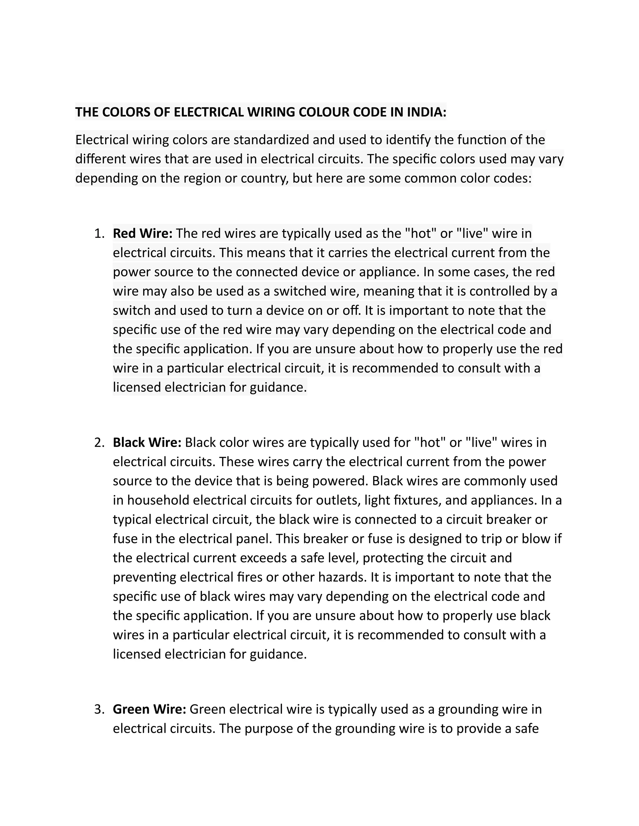 ELECTRICAL WIRING COLOUR CODES | DOCX