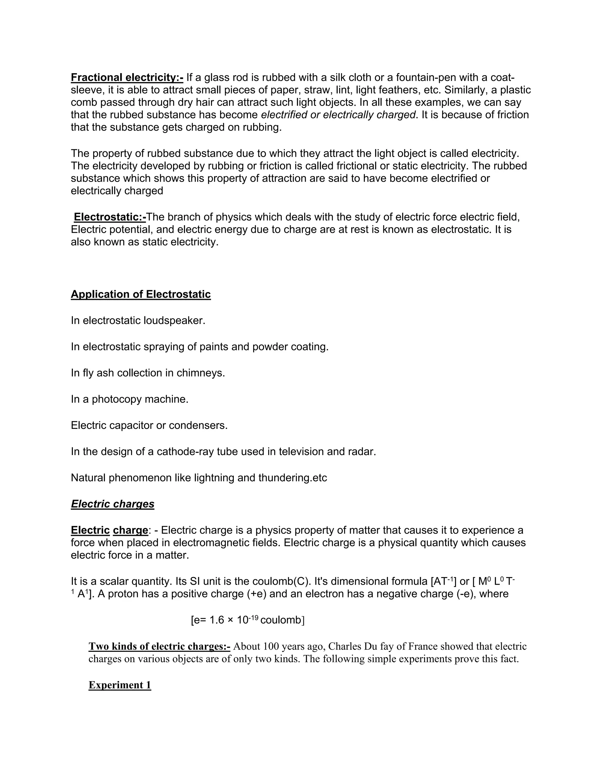 Electric charges and fields | PDF | Chemistry | Science