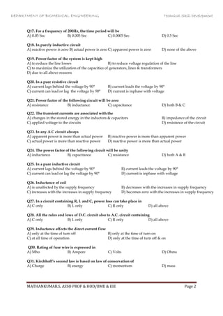 Electric Circuits (Multi Choice Questions or Objective type Questions ...