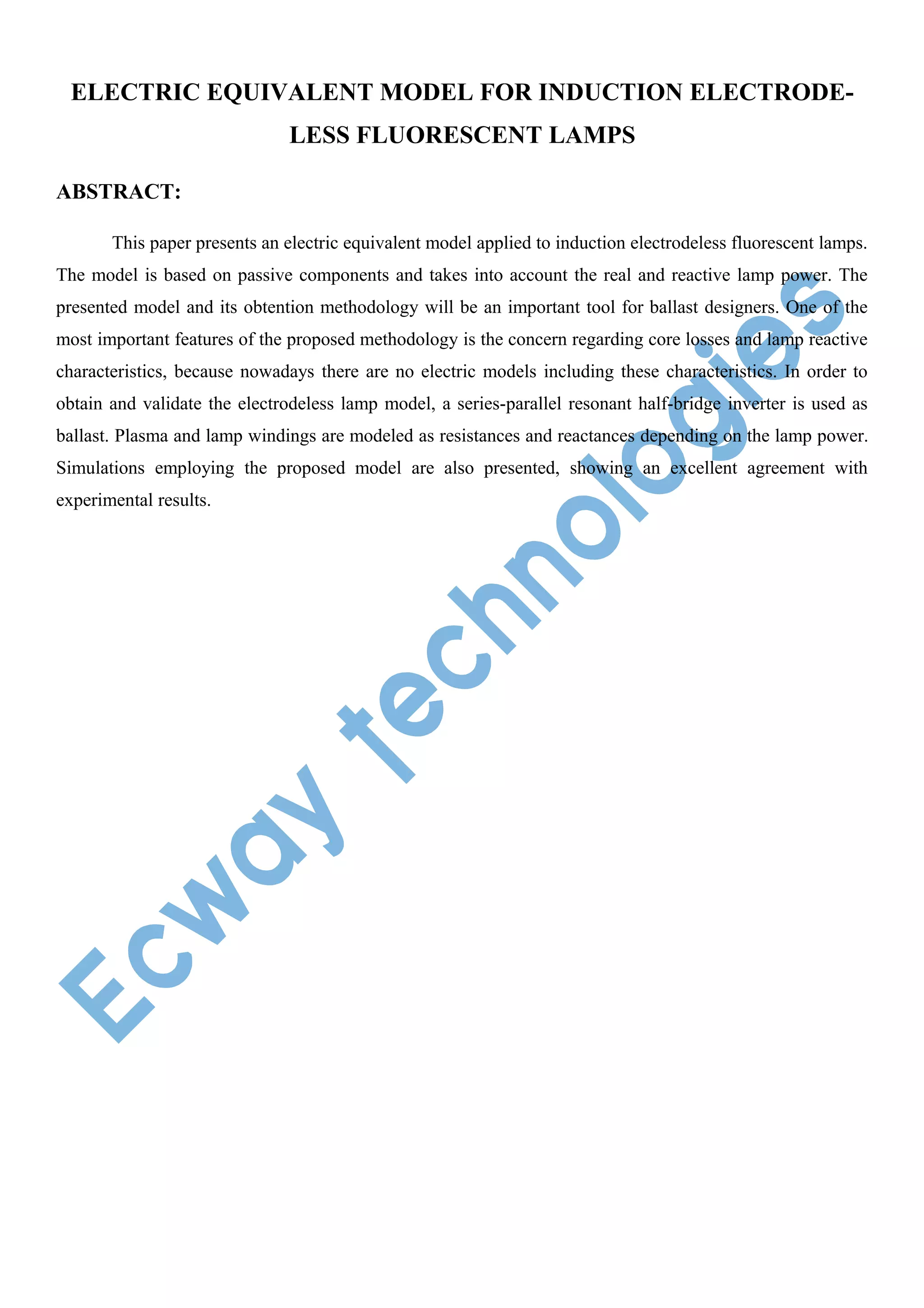 Electric equivalent model for induction electrode less fluorescent ...