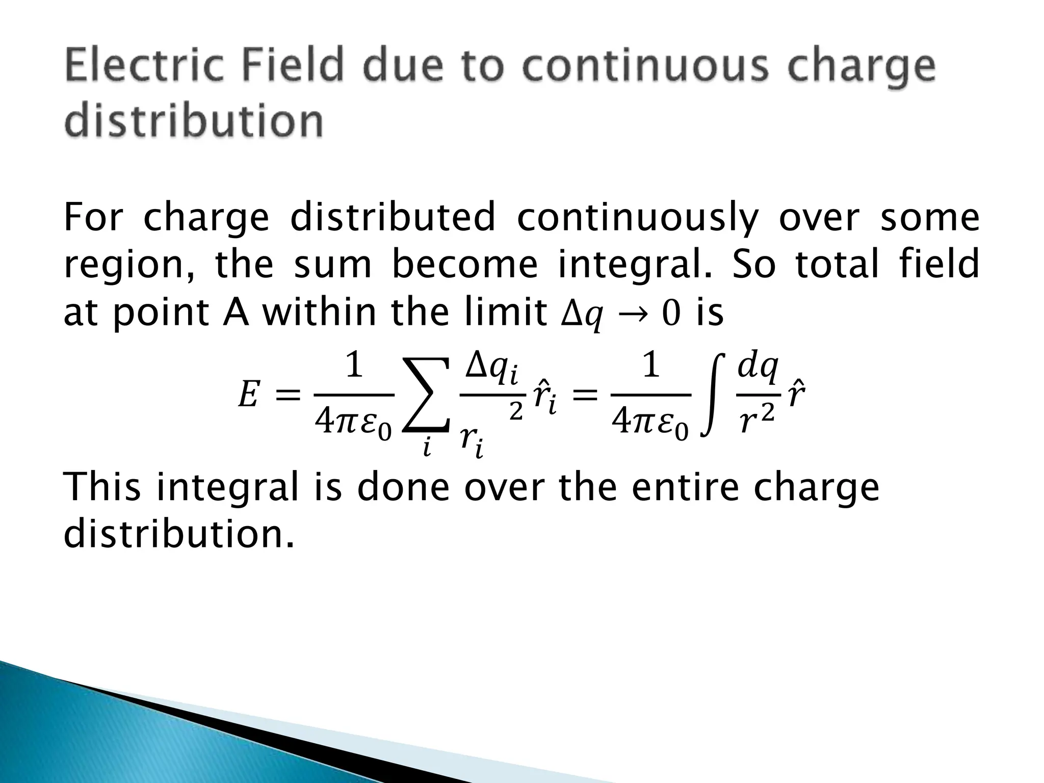 Electric Field Due To Continuous Charge Distribution Pptx