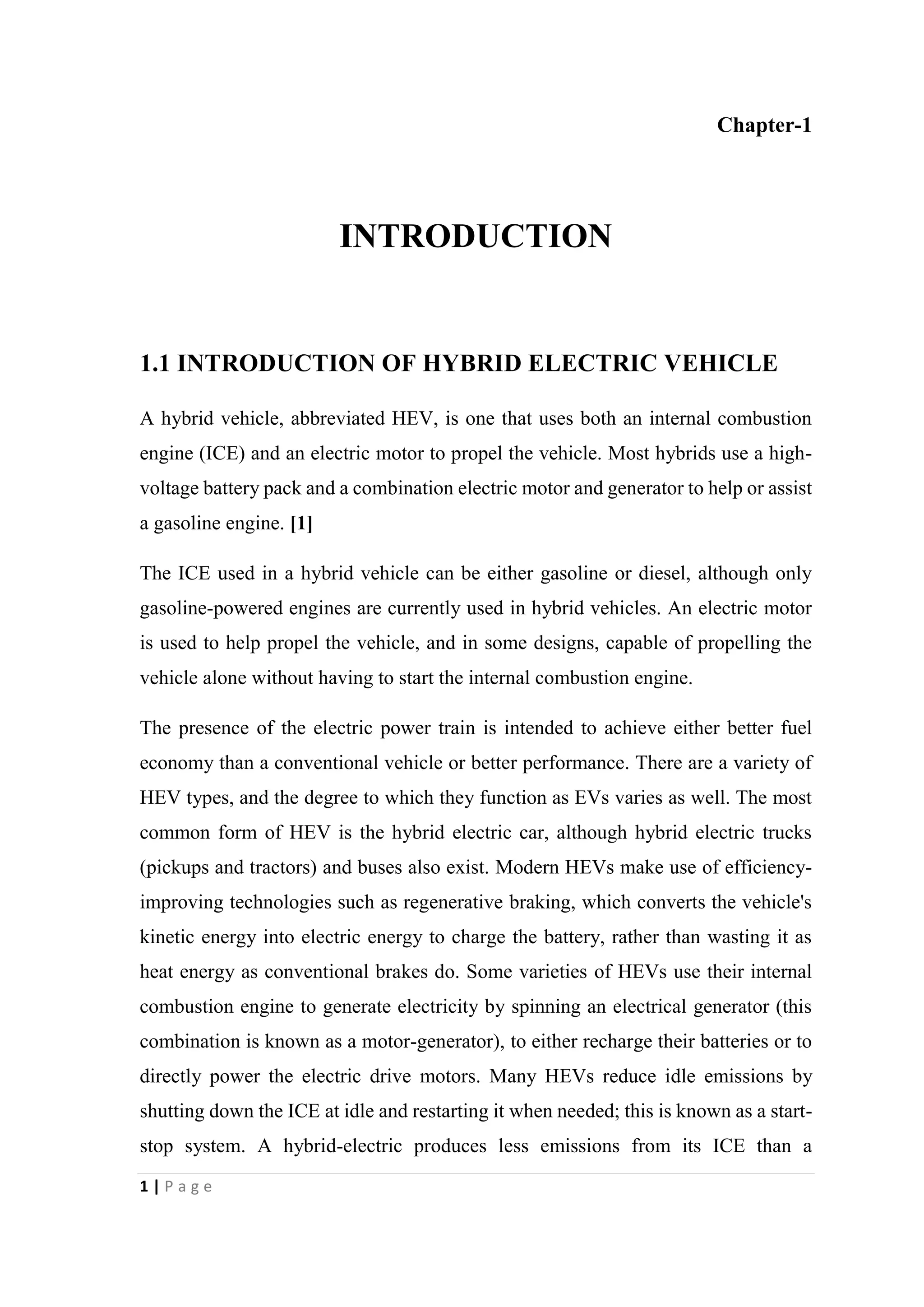 Electric hybrid vehicle Seminar Report | PDF