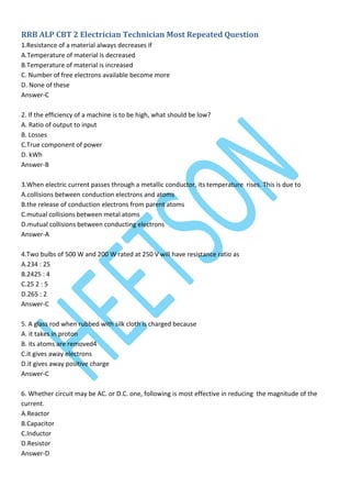 Electrician Question Paper MCQ Book PDF Free Download | PDF