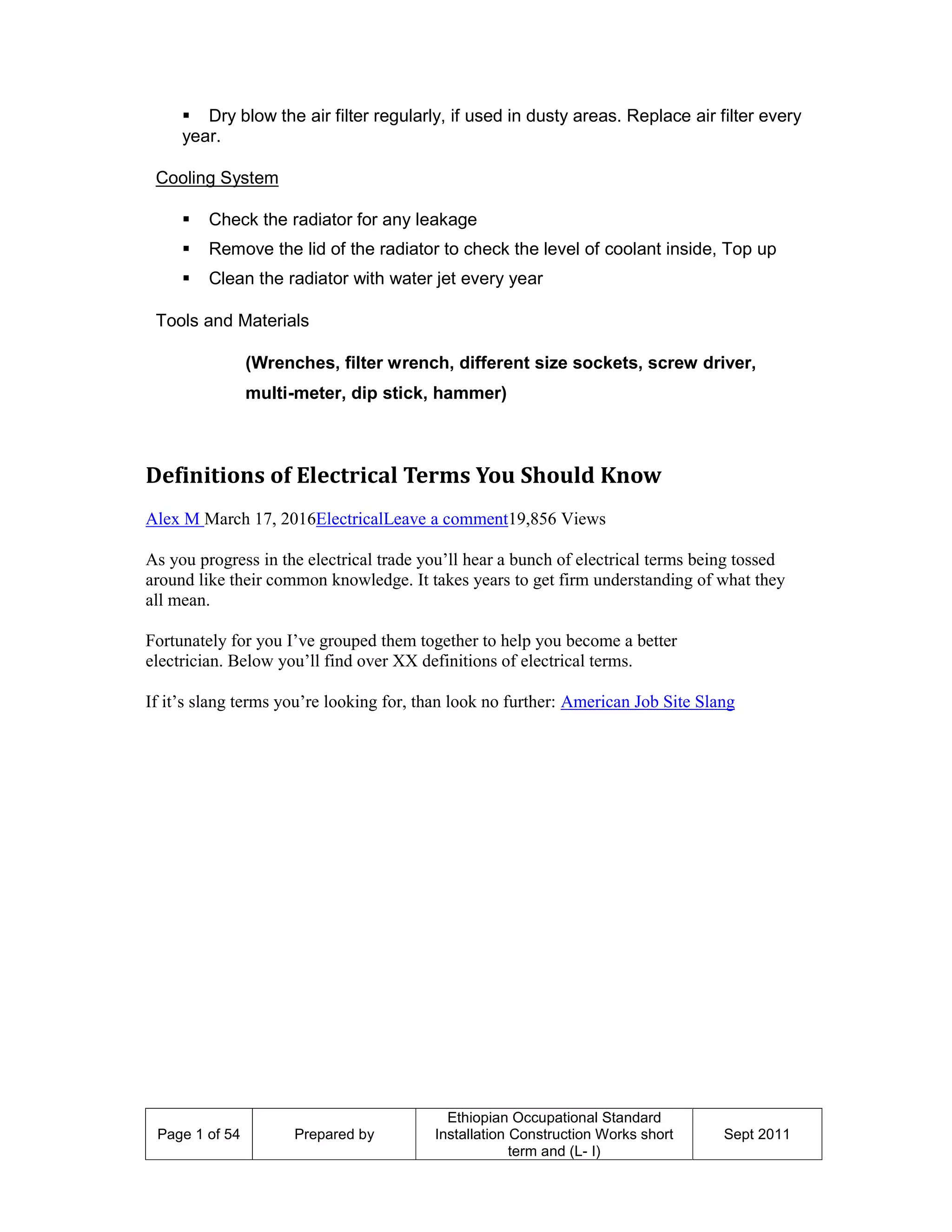 Electric instalation operation and training manual | PDF