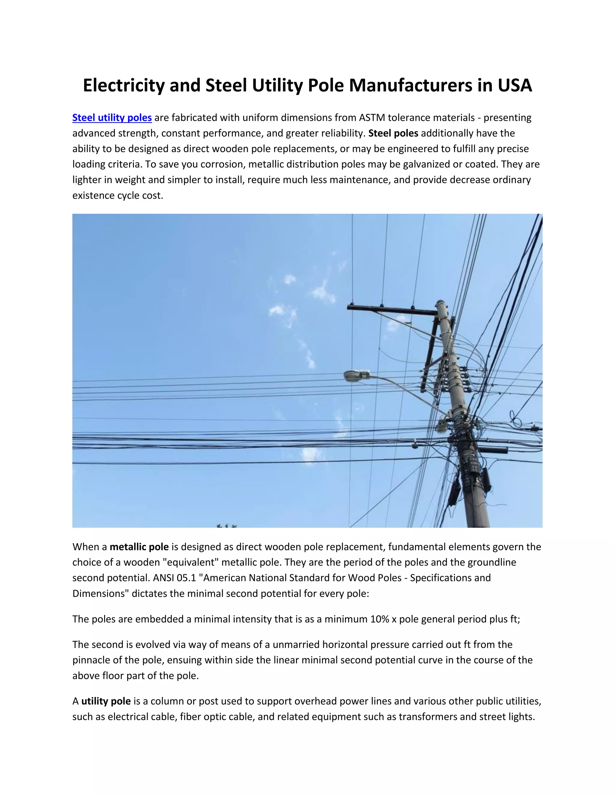 Electricity and Steel Utility Pole Manufacturers in USA | PDF