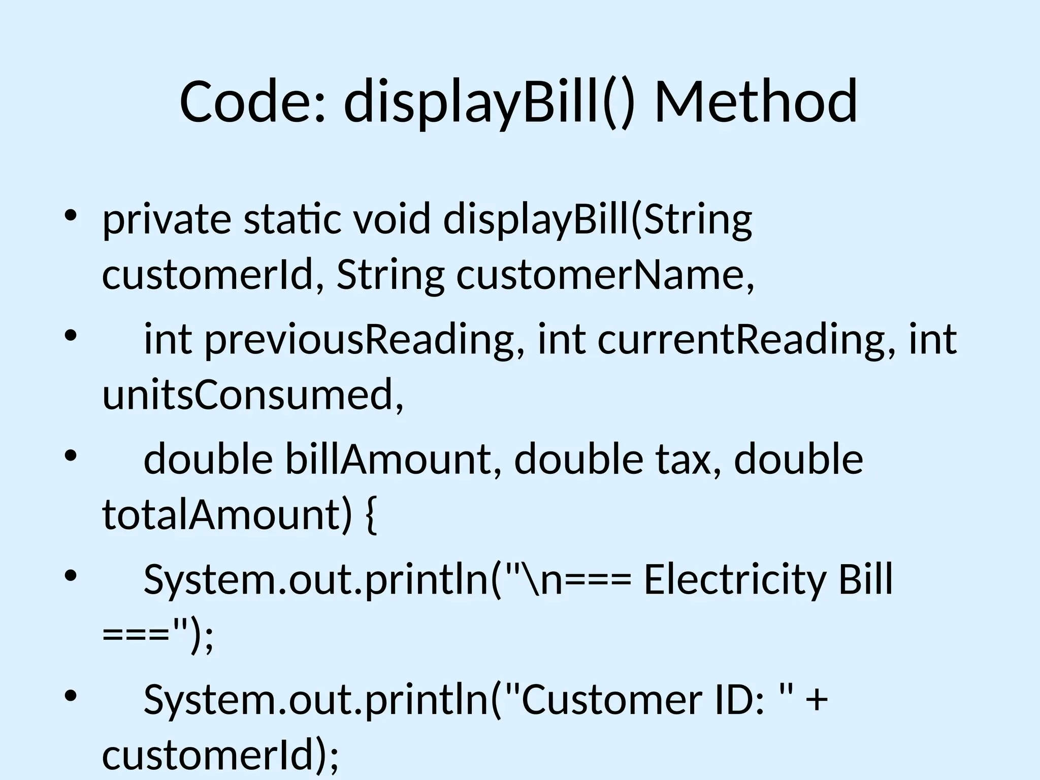 Electricity billing system contain java console application | PPTX