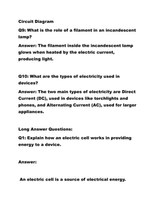 Electricity circuits and their components 7th class Questions and ...