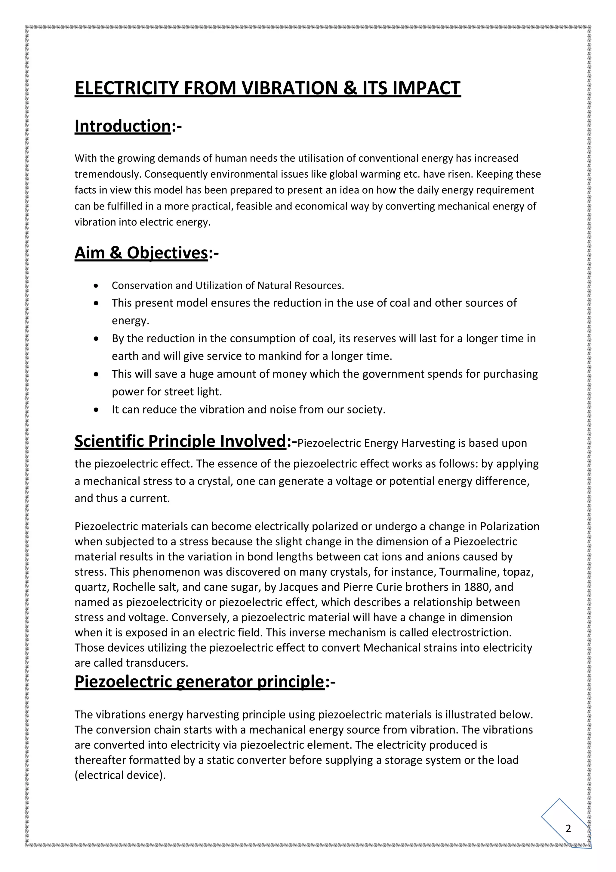 Electricity from vibration & its impact | PDF