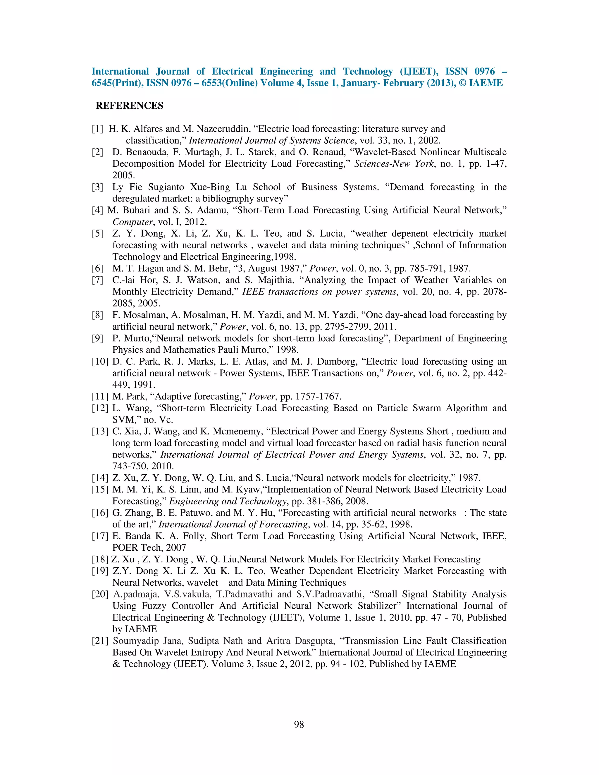 Electricity Load Forecasting By Artificial Neural Network Model Pdf