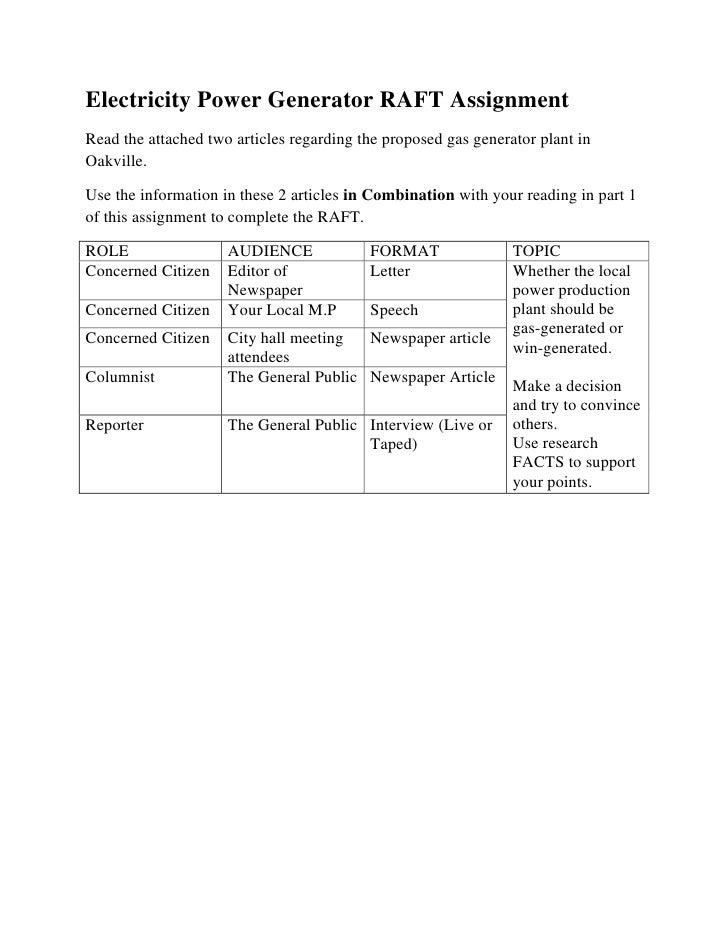 Electricity power generator raft assignment