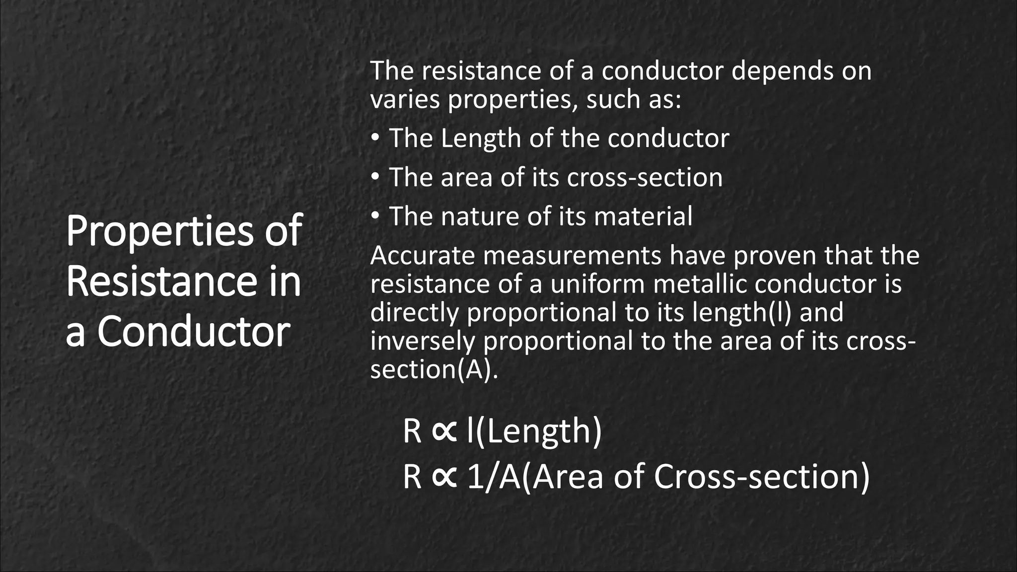 Factors on which the resistance of a conductor depends | PPTX