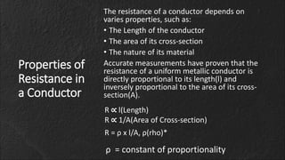 Factors on which the resistance of a conductor depends | PPTX